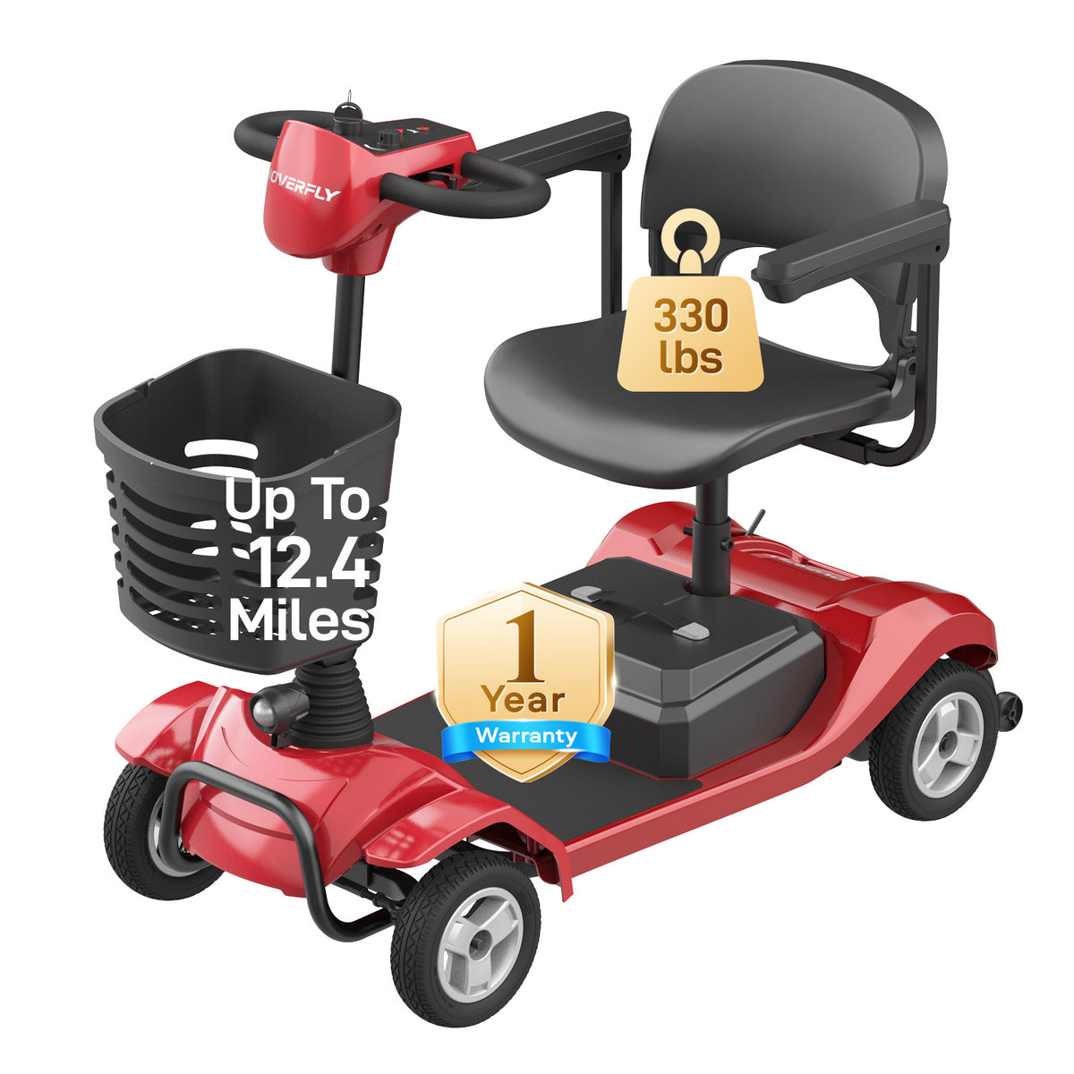 Hoverfly T4 4-Wheel Mobility Scooter 12Mile Range 330lbs Maxload for ...